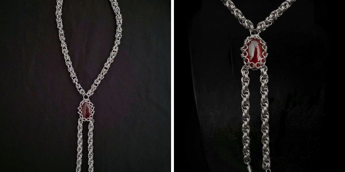 The Crimson Relic – A Gothic Chainmail Bolo Tie Forged for the Modern ...